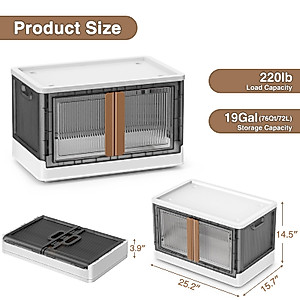 BROVIEW V6 Stackable Storage Bins with Lids, 19Gal Collapsible Plastic Storage Bins With Wheels, Folding Storage Cabinet with Doors, Foldable Toy Clothes Organizer for Closet Home Dorm, 1 Pack White