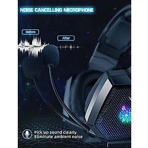 Gaming Headset with Microphone, Gaming Headphones Compatible for PS4 PS5 Xbox PC with RGB Lights, PlayStation Headset with Noise Reduction 7.1 Surround Sound Over-Ear and Wired 3.5mm Jack (Black)