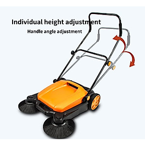 Walk-Behind Manual Push Floor Sweeper - 6.6 Gallon Capacity, 27.5" Sweeping Width, Sweeps 29,000 Square Feet/Hour