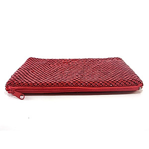 Frewahmesh Cosmetic Bag with Zipper,Travel Makeup Pouch,Metal Mesh Portable for Girls Women (Red)