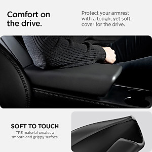 Spigen Center Console Non-Slip Armrest Cover Designed for Tesla Model 3 & Y 2025/2024/2023 with EZ Snap On Install [Not Compatible with New Model Y 2025 Refresh & Model 3 2025/2024 Refresh] - Black