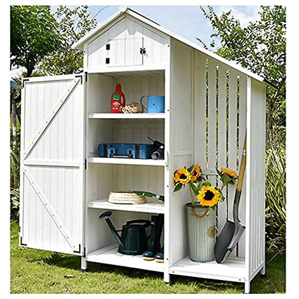 Large Garden Locker, Wooden Backyard Storage Cabinet, Outdoor Storage Shed, Garages Rack Shelves with Plastic Feet, Waterproof Tool Shed for Mower (Size : 181.5cm-A2)