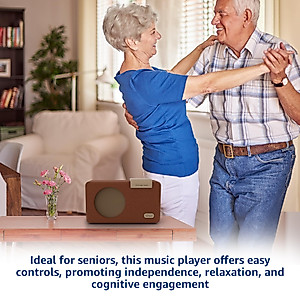 SMPL Music Player with Lifter for Seniors - Audiobooks + MP3 Player Sound, Durable Wooden Enclosure, Retro Look, 4GB USB with 40 Nostalgic Hits - Live Support (Brown)