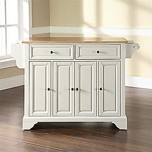 Crosley Furniture Lafayette Full Size Kitchen Island with Natural Wood Top, White