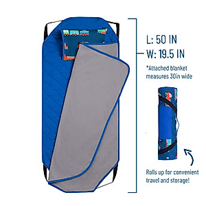 Wildkin Kids Modern Nap Mat with Reusable Pillow for Boys & Girls, Perfect for Elementary Sleeping Mat, Features Elastic Corner Straps, Soft Cotton Blend Materials Nap Mat for Kids (Transportation)