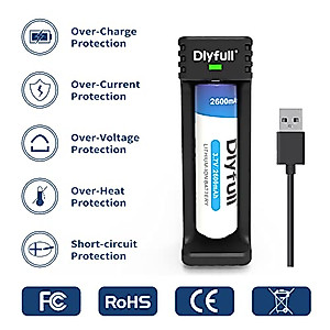 18650 Battery Charger, Dlypow 2 Bays Battery Charger with Auto-Charging Current for IMR/ICR Li-ion 22650 18650 18490 17500 RCR123 14500 and 1.2V Ni-MH Ni-CD AA AAA Rechargeable Batteries