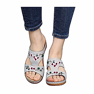 Aniywn Summer Slippers Womens Wedge Heel Embroidery Floral Sandals Women's Shoes Open Toe Arch Support Women Shoes