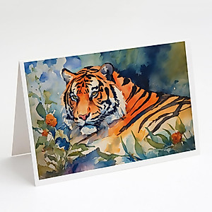 Caroline's Treasures DAC2991GCA7P Tiger Greeting Cards Pack of 8 Blank Cards with Envelopes Whimsical A7 Size 5x7 Blank Note Cards