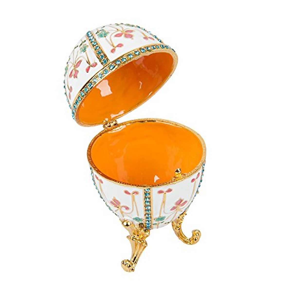 QIFU-Hand Painted Enameled Faberge Egg Style Decorative Hinged Jewelry Trinket Box Unique Gift for Home Decor