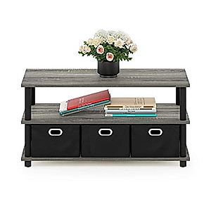 Furinno Turn-N-Tube Coffee Table, French Oak Grey/Black/Black