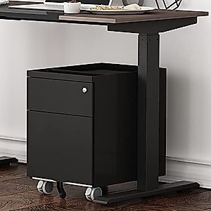 CuHome 2-Drawer Mobile Filing Cabinet with Lock and Casters, Fully Assembled, Vertical File Metal Cabinet for Home Office, Small Under Desk, Black
