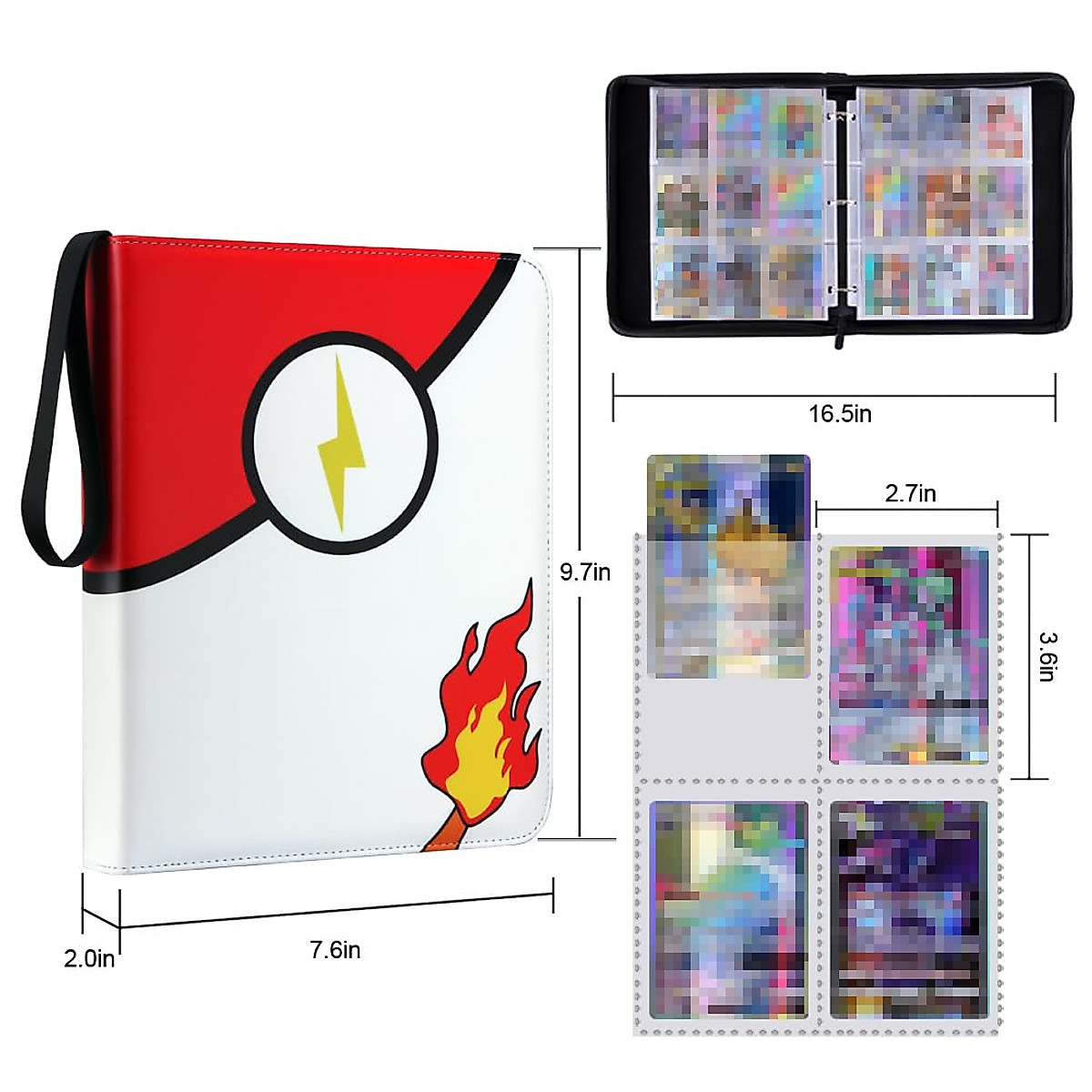 Kitguard Binder for Pokemon Card with 40 Premium 9 Pocket Card Sleeves, Trading Card Binder Book Holds Up to 720 Cards, Carrying Case Card Holder with zipper and Wristband