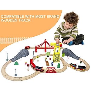 Battery Operated Train for Wooden Track, Motorized Train for Toddlers 3+ Years Old, 3Pcs Train Toy Set Electric Train Compatible with Thomas, Brio, Chuggington, Melissa and Doug