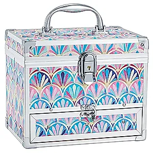 Hododou Girls Jewelry Box Organizer with Drawer & Mirror, Mermaid Tail Style Lockable Storage Case for Kid or Little Girls Jewelry and Hair Accessories