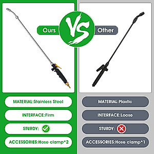 29 Inches Sprayer Wand, 3/8" & 1/4" Brass Barb Universal Sprayer Wand Replacement, Stainless Steel Sprayer Parts with Shut off Valve & 2 Hose Clamps, Spray Wands for Garden Hose