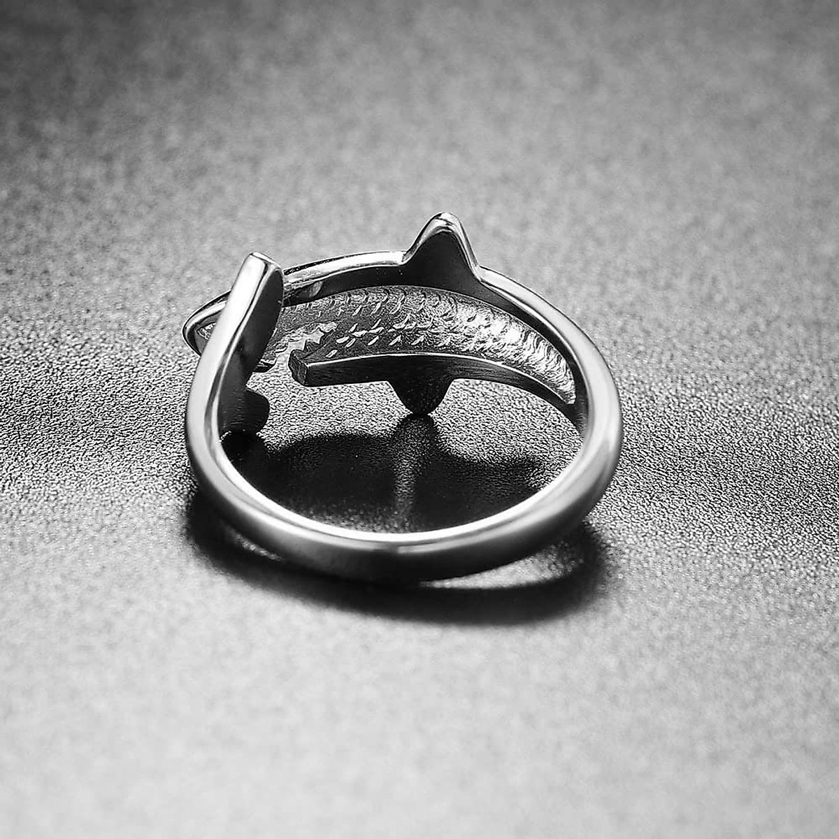 NewZenro Shark Red CZ Eye Open Adjustable Statement Wrap Rings For Women Men Sterling Silver Plated Band Finger Animal Personalized Fashion Punk Ring Jewelry Gifts Daughter Birthday