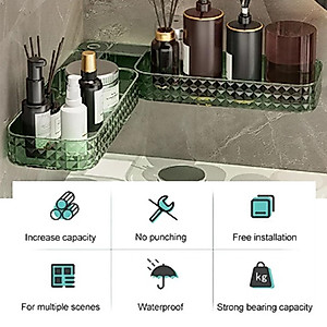 JIFOVER Multifunctional Wall-Mounted U-Shaped Rotating Storage Corner Shelf,Floating Shelves Wall Mounted Shelf,Punching-Free Bathroom Storage Rack (Transparent)