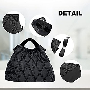 Lightweight (Black) Shoulder bag for Women, 18.11 x 12.2 x 5" Fits anywhere Soft Quilted Padding PufferTote Bag, Purse, Big Capacity, lightweight and durable.