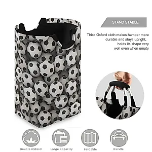 visesunny Collapsible Laundry Basket Soccer Ball 3D Print Large Laundry Hamper Oxford Fabric Dirty Clothes Toy Organizer with Handle for Bathroom Bedroom Kids Room Dorm