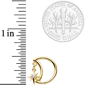 Body Candy 16G PVD Steel Aurora Accent Moon Star Right Dangle Closure Ring Daith Helix Tragus Rook 3/8"