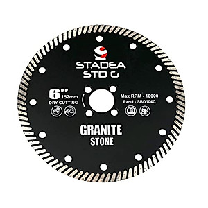 Stadea SBD104C Diamond Saw Blade 6-Inch Continuous Turbo Dry Cutting - Cuts Granite Quartz Quartzite, Fits Grinder, Saw Cutter, 8 MM Segments - Pack of 1