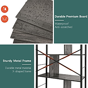 Yoobure 5 Tier Tall Book Shelf, Industrial Bookshelf Storage Bookcase, Open Wood Book Case, Rustic 5 Shelf Display Shelf for Living Room, Modern Standing Book Shelf for Bedroom, Home Office, Kitchen