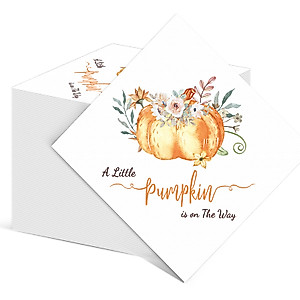 50 Pack A Little Pumpkin is On The Way Disposable Paper Napkins Little Pumpkin Baby Shower Disposable Hand Towel Pumpkin Guest Napkin for Boys Girls Party Supplies for Baby Shower Gender Reveal Party