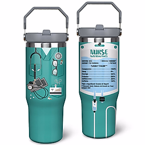 soeufnwhf 30oz Nurse Tumbler Cup with Handle Nurse Travel Coffee Mug, Nurse Nutrition Facts Tumbler, Best Nursing School Gifts, Nursing Graduation Gifts, RN Gifts for Nurses Appreciation Gifts