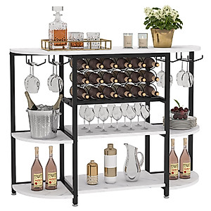 Tribesigns Wine Rack Table, 47 Inch Modern Wine Bar Cabinet with Storage, Freestanding Floor Bar Cabinet for Liquor and Glasses for Home Kitchen Dining Room, White
