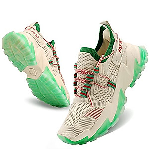 AMLANG Running Shoes Walking Sneakers Women - Tennis Shoes Slip on Mesh Lightweight Breathable Gym Shoes Apricot Size 10.5