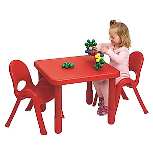Angeles Preschool MyValue Square Table with 2 Chairs, Solid Red, Kids Homeschool/Playroom/Daycare/Classroom Furniture Set, Toddler Table & Chair Set