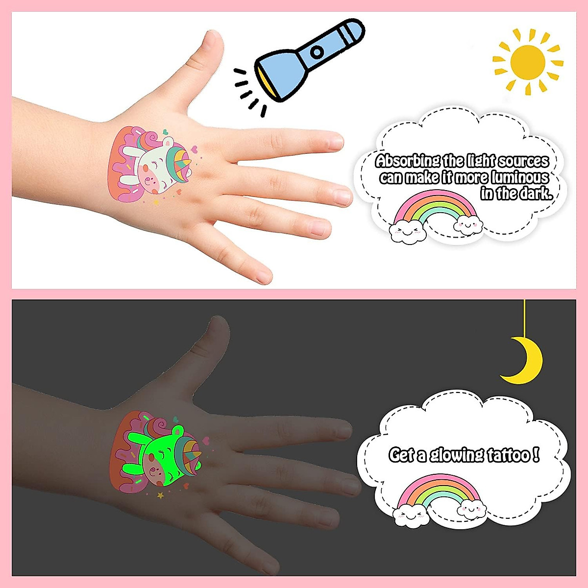 123 Styles Temporary Tattoos for Kids Girls,Fake Butterfly Dinosaur Tattoo Stickers for Kids,Birthday Party Supplies Favors for Kids Glow Makeup in the Dark