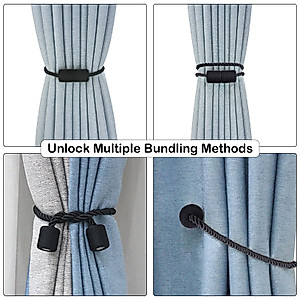YSTDHL 4 Pack Magnetic Curtain Tiebacks, Minimalist Curtain Holders, Weave Rope Curtain Tie Backs, Modern Elegant Decorative Drapes Accessories (Black)