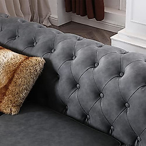 LUMISOL 88" Modern 3 Seater Sofa, Faux Leather Chesterfield Sofa with Rolled Arm, Tufted Upholstered Couch with Nailhead for Living Room, Apartment (Dark Gray)
