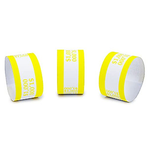 L LIKED Pack of 100 Currency Band Bundles Self Sealing Currency Straps Bands Money Bill Wrappers (Yellow $1000-100 PCS)