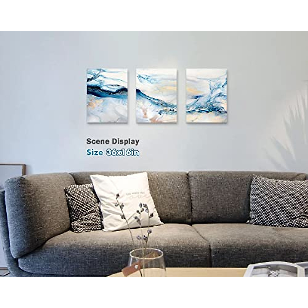 Lucifart Abstract Wall Art Bedroom Wall Decor Living Room Coastal Beach Theme Ocean Navy Blue Art Paintings, Blue Decor for Bathroom Lake house, Inspirational Wall Art 3 Piece Set