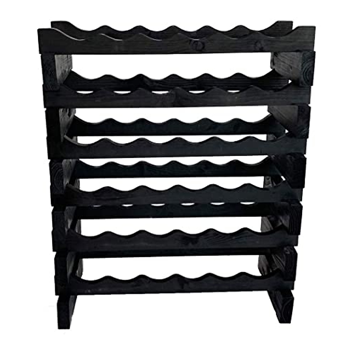 DisplayGifts Modular Stackable Wine Rack Freestanding Wooden Wine Stand Storage Holder, Thick Wood Wobble-Free Natural 36 Bottle Capacity 6 X 6 Rows (Black)