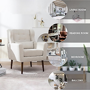 Lefosure Modern Accent Chairs,Upholstered Arm Chairs with Pillow,Mid Century Sofa Chairs with Chenille Fabric,Comfy Reading Chair for Living Room,Bedroom (Beige, Set of 2)