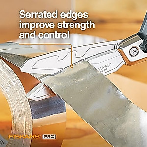 Fiskars Pro PowerArc Shears - 10" Heavy Duty Scissors - Building and Construction Tools - Orange/Black