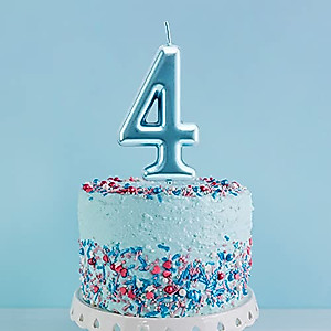 Birthday Candle Blue Happy Birthday Number Candles for 4th Cake Topper Decoration for Party Kids Adults Numeral 4