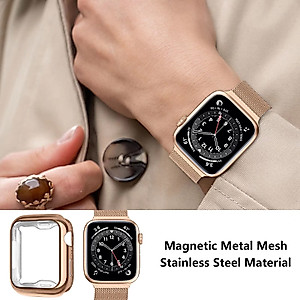 Zsuoop Metal Stainless Steel Bands Compatible with Apple Watch 38/40/41/42/44/45mm With Screen Protector Case,Magnetic Adjustable Strap for iWatch Series 9/8/7/6/5/4/SE/3/2/1 Women Men