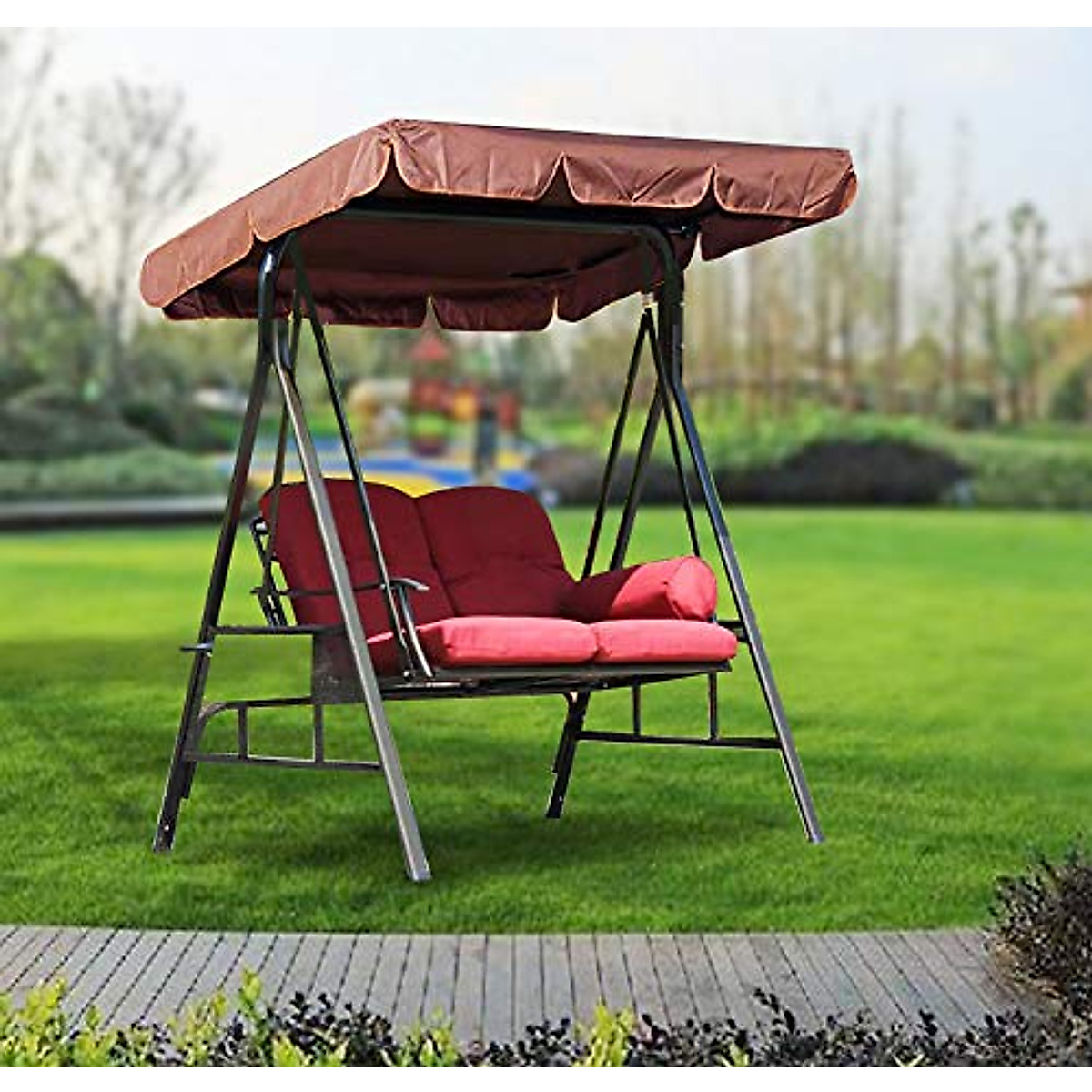 Swing Cover, Swing Canopy Replacement Waterproof Foldable Patio Swing Canopy Porch Top Cover for Outdoor Garden Patio Yard Park Porch Seat Furniture Swing Seat Cover, 76.8 x 49.2 x 5.9in Coffee