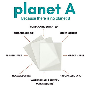 Planet A (60 Loads) Fresh Linen - Laundry Detergent Soap Sheets - Plastic Free - Hypoallergenic Eco Friendly Wash - No Liquid Great for Travel Cleaning Strips