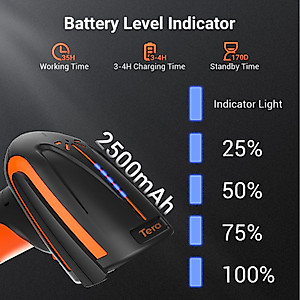 Tera Barcode Scanner Wireless 2D QR: Pro Version All New Battery Level Indicator 2500mAh Industrial Drop-Proof 1D 2D QR Bar Code Reader Works with Bluetooth 2.4G for Windows Mac Android iOS 8100Pro