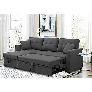 Sleeper Sectional Sofa Pull Out Couch with Storage Chaise 2 in 1 Sleeper Sofa Couch Convertible Sleeper Bed for Living Room, Apartment,Bedroom,Dark Grey