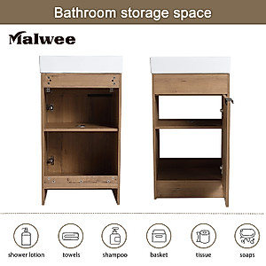 Malwee 18 Inch Freestanding Bathroom Vanity with Sink, 18" Floor Standing Bathroom Vanity, Modern Vanity with 1 Door and White Ceramic Basin Sink Top (016-18)