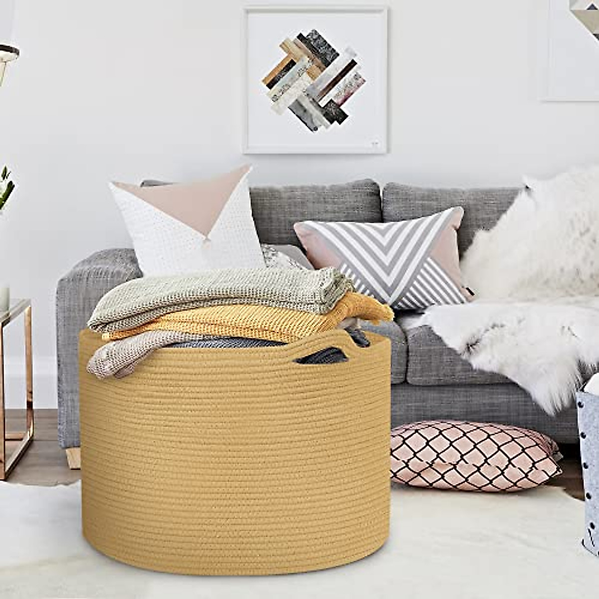MXMHOME XXXL Large Blanket Basket Jumbo Woven Baskets for Storage Cotton Rope Baskets Jute Throw Blanket Storage Baskets for Pillows Toy Storage Basket Orgniazer Bins (23.6”x 23.6”x 14.1”)