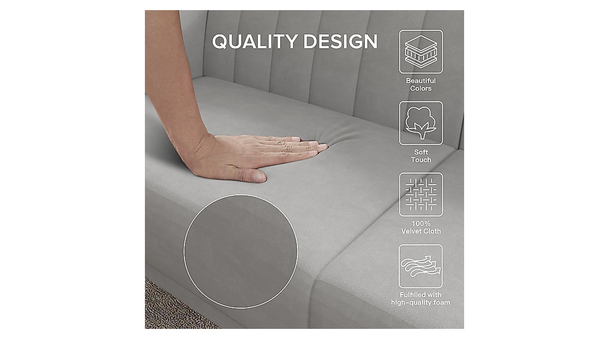 ZeeFu Modern Grey Velvet Futon Sofa Bed - Comfort & Style