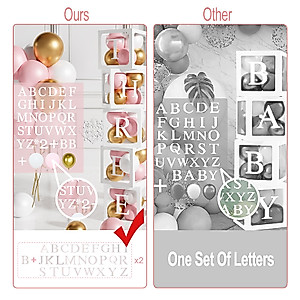 Baby Boxes with Letters for Baby Shower, 6pcs Transparent Boxes with 2 Set of A-Z+B Letter and 45pcs Balloons for Girl Baby Shower Decoration, Birthday Party Block, Bridal Shower Decor Backdrop