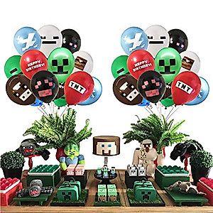 24 Pcs Party 12 inch Balloons For Minec, Video Games Theme Party Supplies, Sandbox Game Party Decoration
